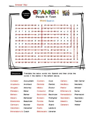 Spanish People In A Town Vocabulary Word Search & Answer Key | Made By ...