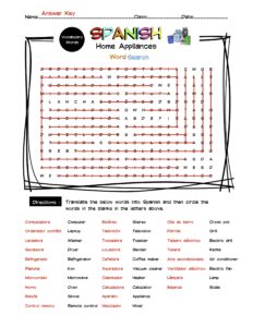 Spanish Home Appliances Vocabulary Word Search & Answer Key - Made By ...