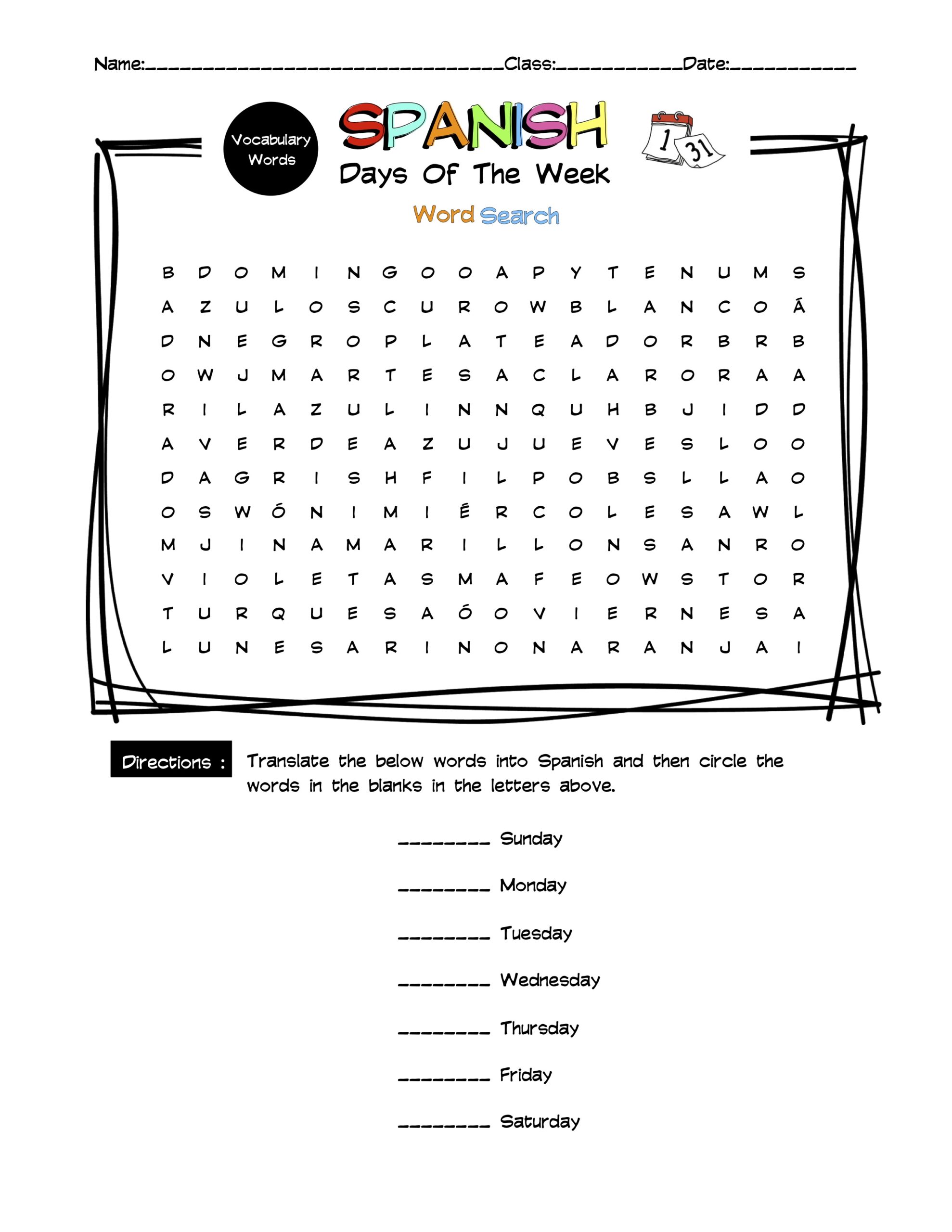 Spanish Dairy Vocabulary Word Search & Answer Key - Made By Teachers