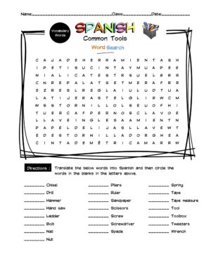 Spanish Tools Worksheet Packet | Made By Teachers
