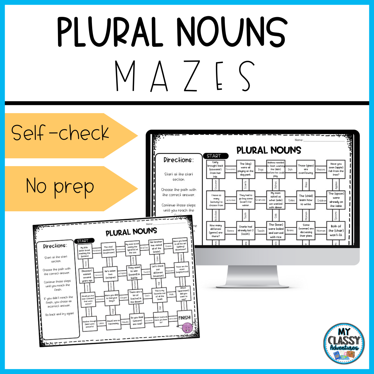Regular And Irregular Plural Nouns Self Checking Mazes Made By Teachers