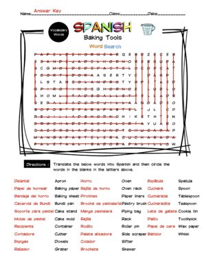 Spanish Baking Tools Vocabulary Word Search & Answer Keys | Made By ...