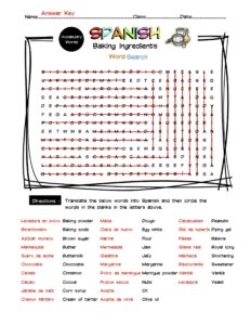 Spanish Baking Ingredients Vocabulary Word Search & Answer Key | Made ...