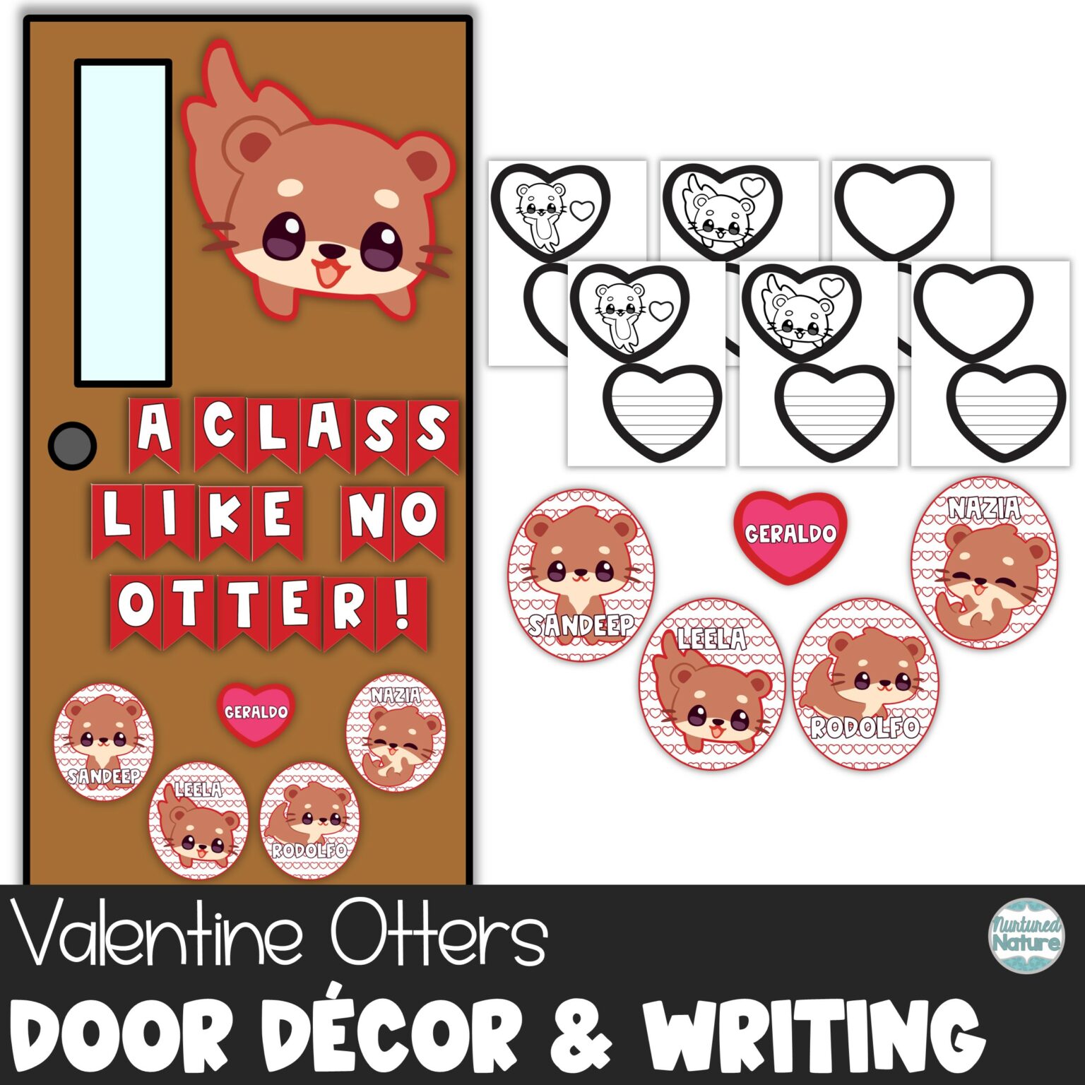 Valentine’s Day Door Display - Otter Bulletin Board with Editable Name ...