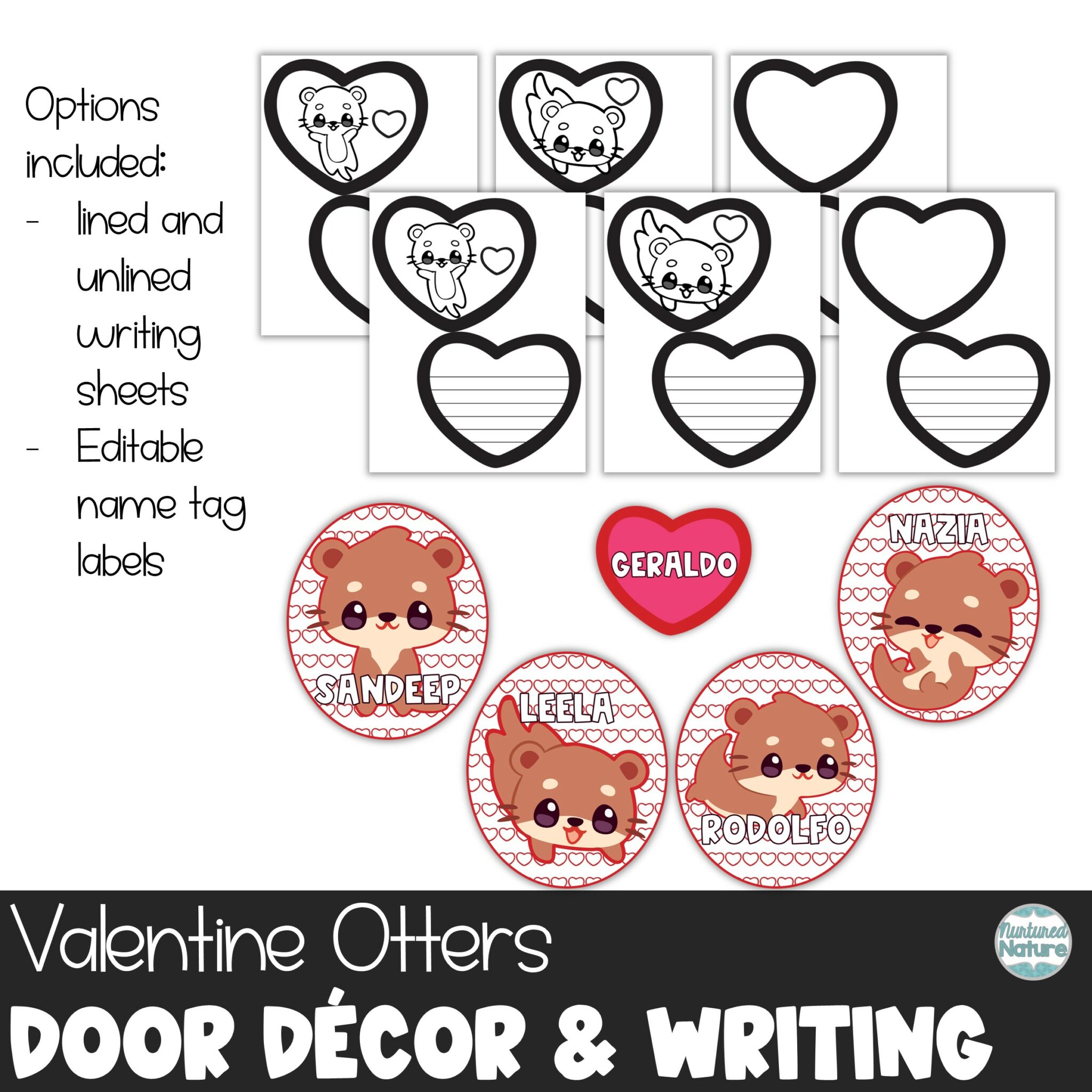 Valentine’s Day Door Display - Otter Bulletin Board with Editable Name ...