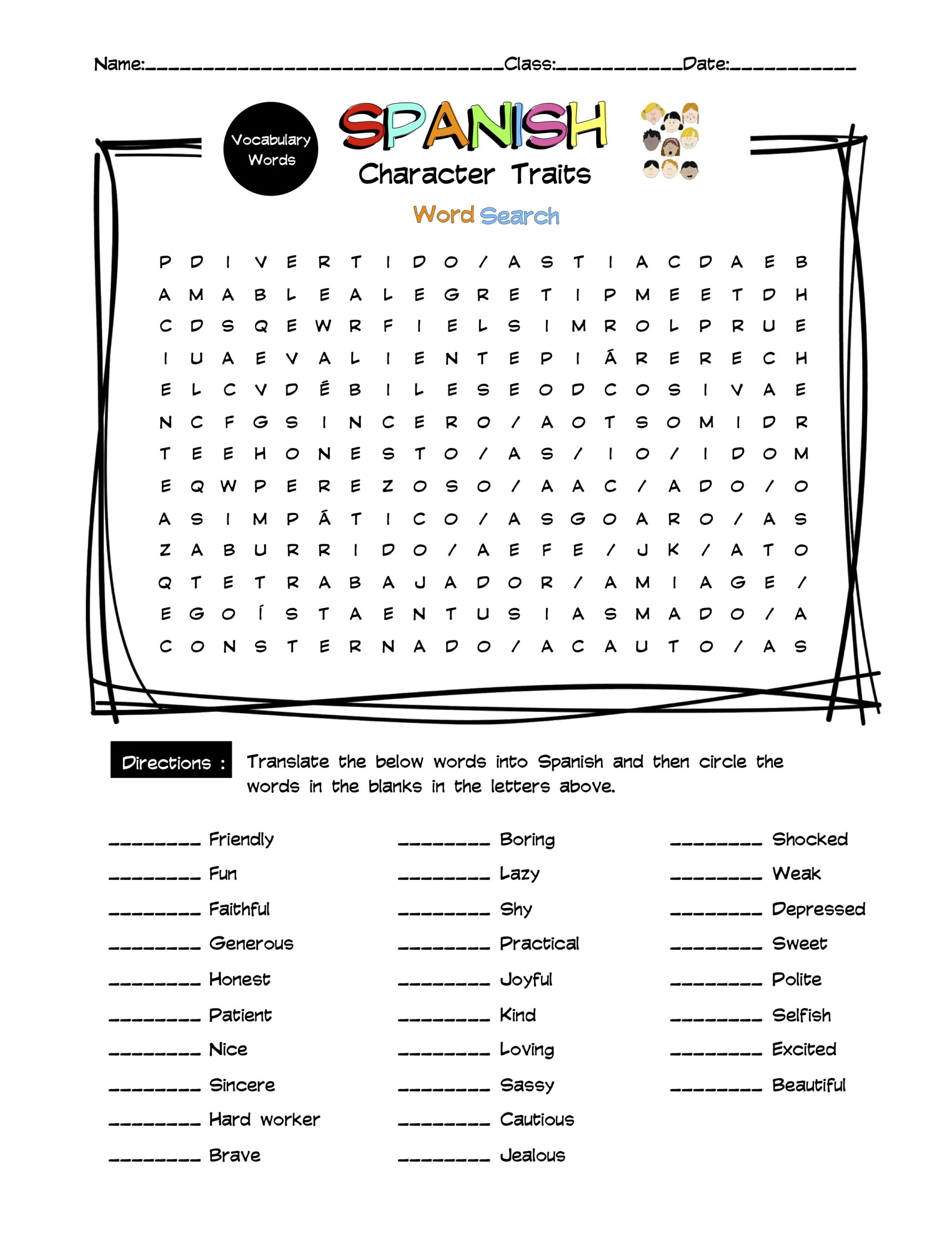 Spanish Family Members Vocabulary Matching Worksheet & Answer Key ...