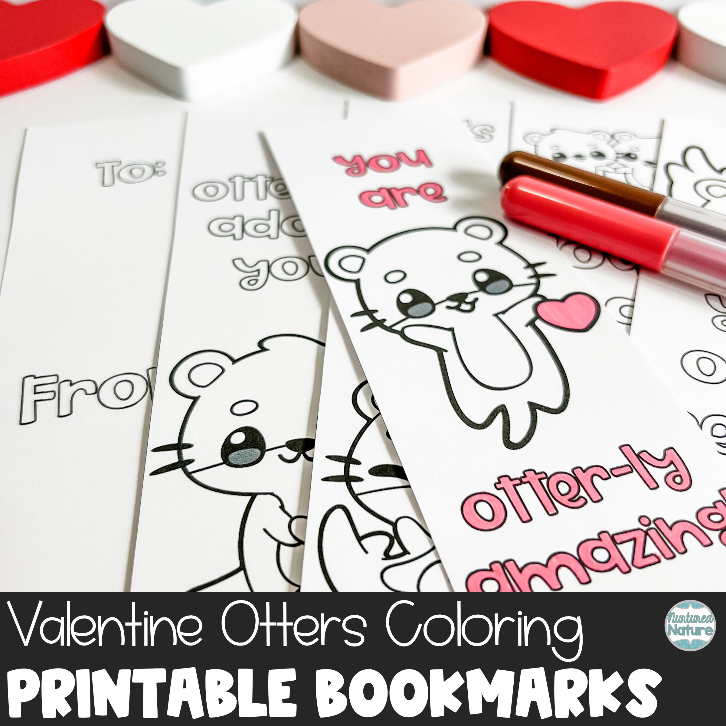 Otter Valentine’s Day Coloring Bookmarks - Printable Cards for Students ...