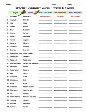 Spanish Study/Office Items Vocabulary Word List Column Worksheet | Made ...