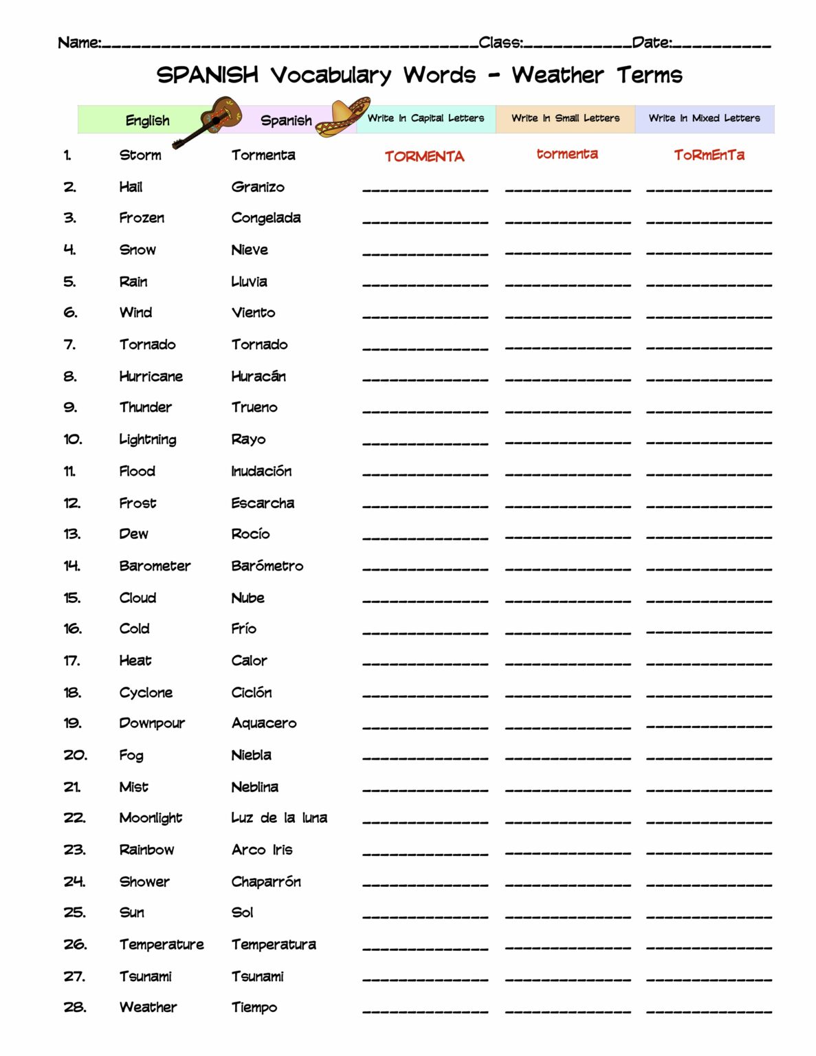 Spanish Musical Instruments Vocabulary Matching Worksheets & Answer ...