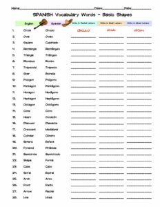 Spanish Basic Shapes Vocabulary Word list Column Worksheet | Made By ...