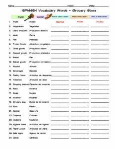 Spanish Grocery Store Vocabulary Word List Column Worksheet | Made By ...