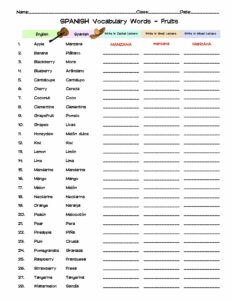 Spanish Library Vocabulary Word List Column Worksheet | Made By Teachers