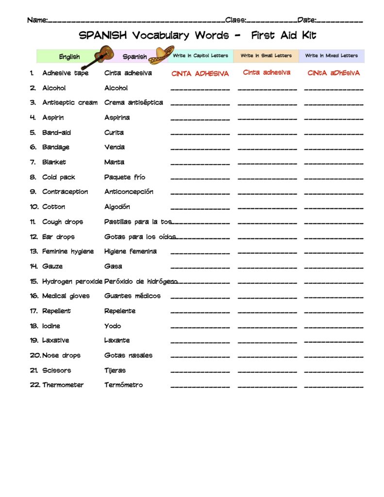 Spanish Common Tools Vocabulary Word List Worksheet & Answer Key | Made ...