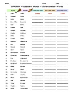 Spanish Study/Office Items Vocabulary Word List Column Worksheet | Made ...