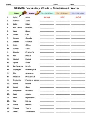 Spanish Study/Office Items Vocabulary Word List Column Worksheet | Made ...