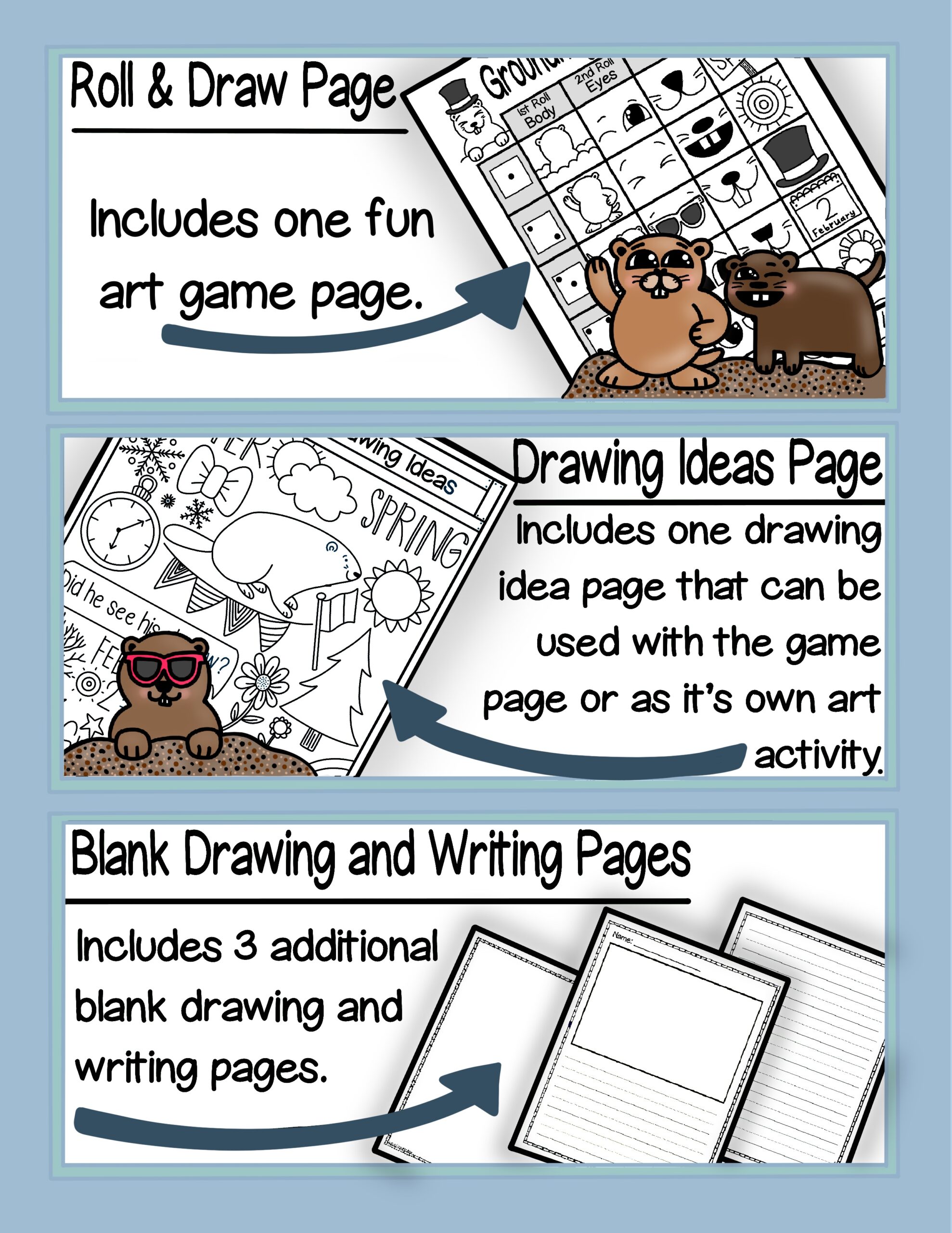 Roll a Groundhog Day Roll and Draw Printable Art Game and Art Sub ...