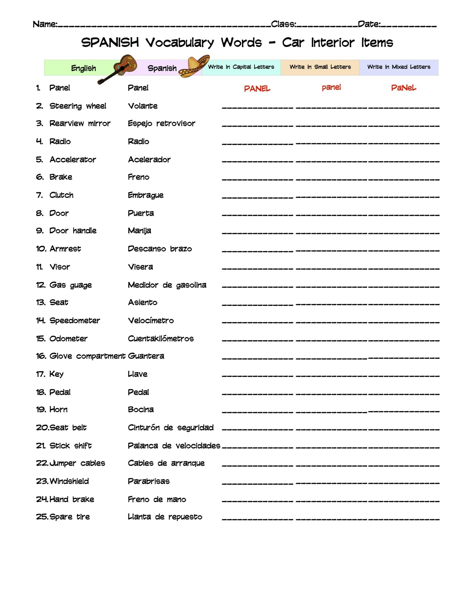 Spanish Family Members Vocabulary Word List Column Worksheet | Made By ...