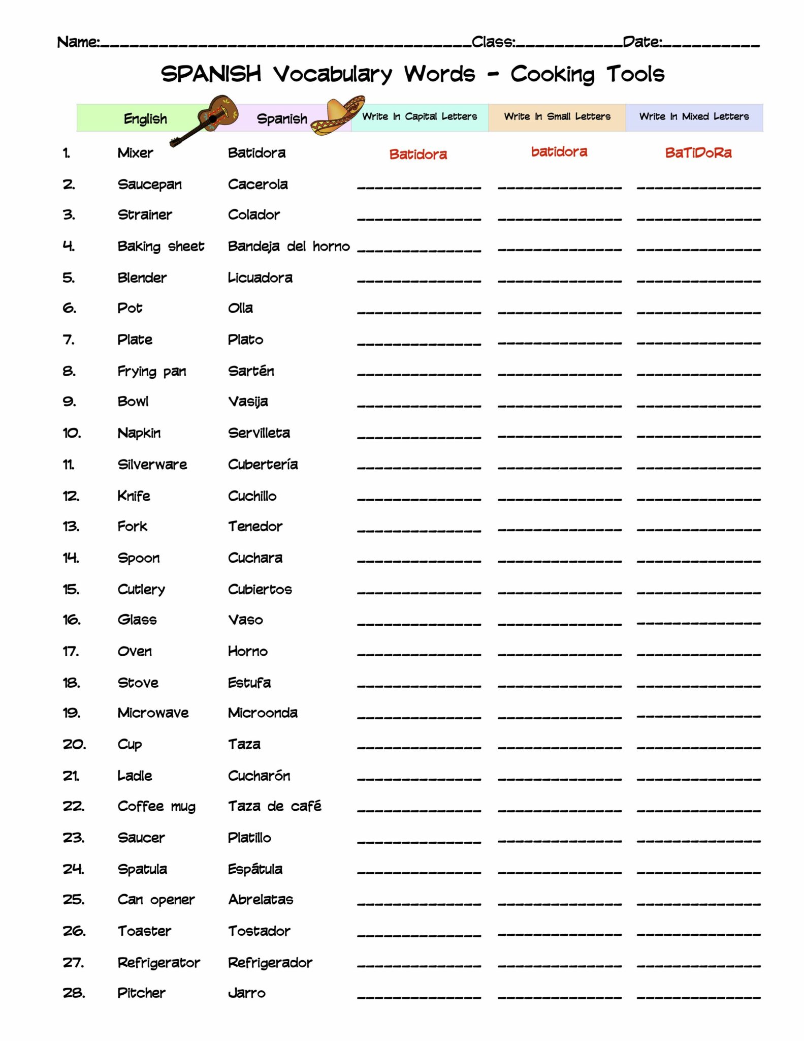 The Ultimate Spanish Vocabulary Matching Word List Worksheets Bundle ...