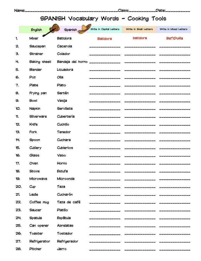 Spanish Common Directions Vocabulary Matching Worksheet & Answer Key ...