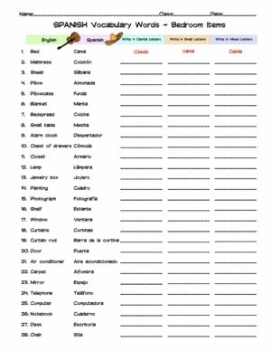Spanish Food Adjective Vocabulary Word List Column Worksheet | Made By ...