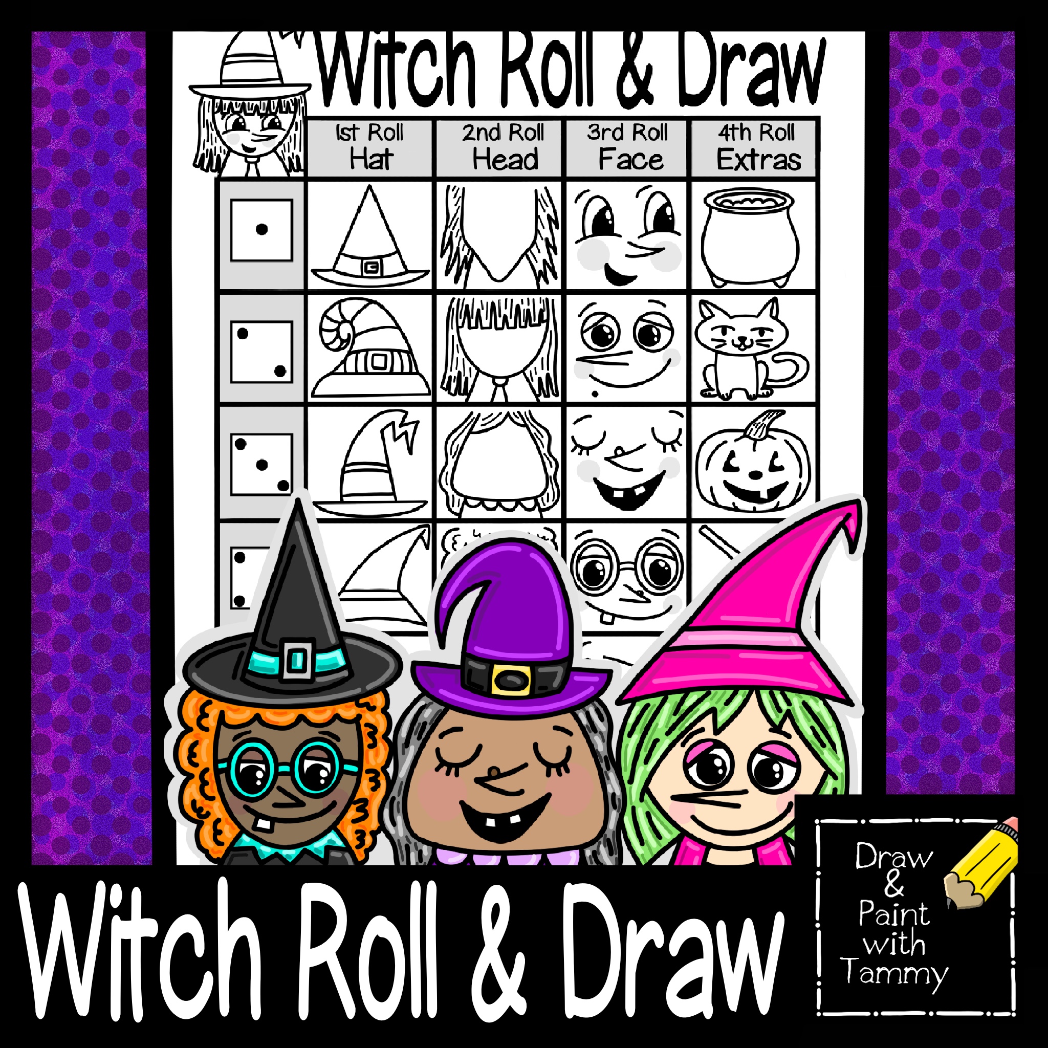 Roll a Witch Halloween Roll and Draw Art Game Art Sub Activity | Made ...