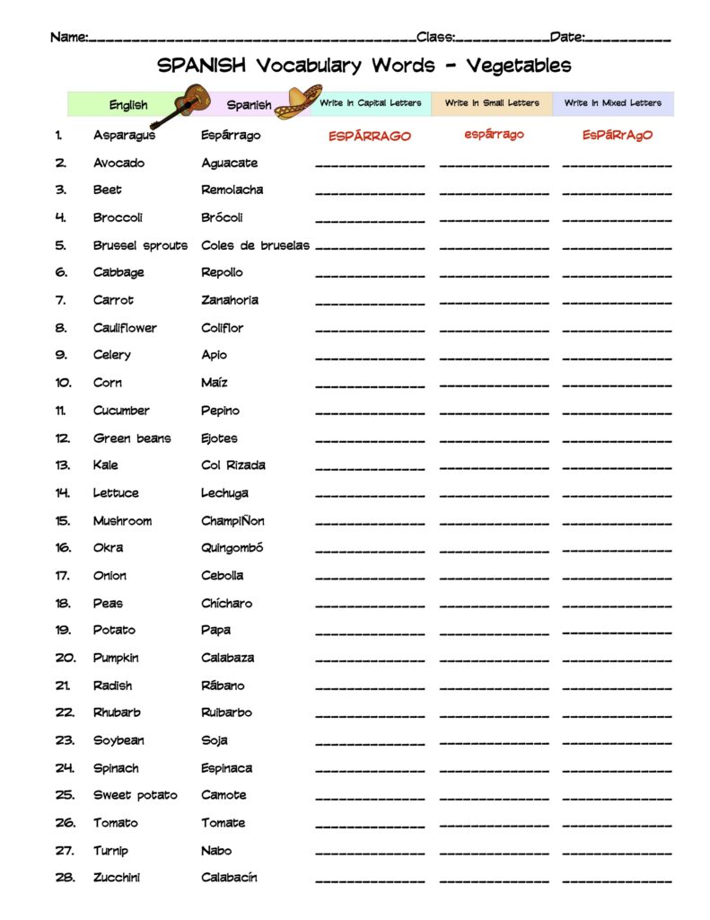 Spanish Restaurant Vocabulary Word List Worksheet & Answer Key | Made ...