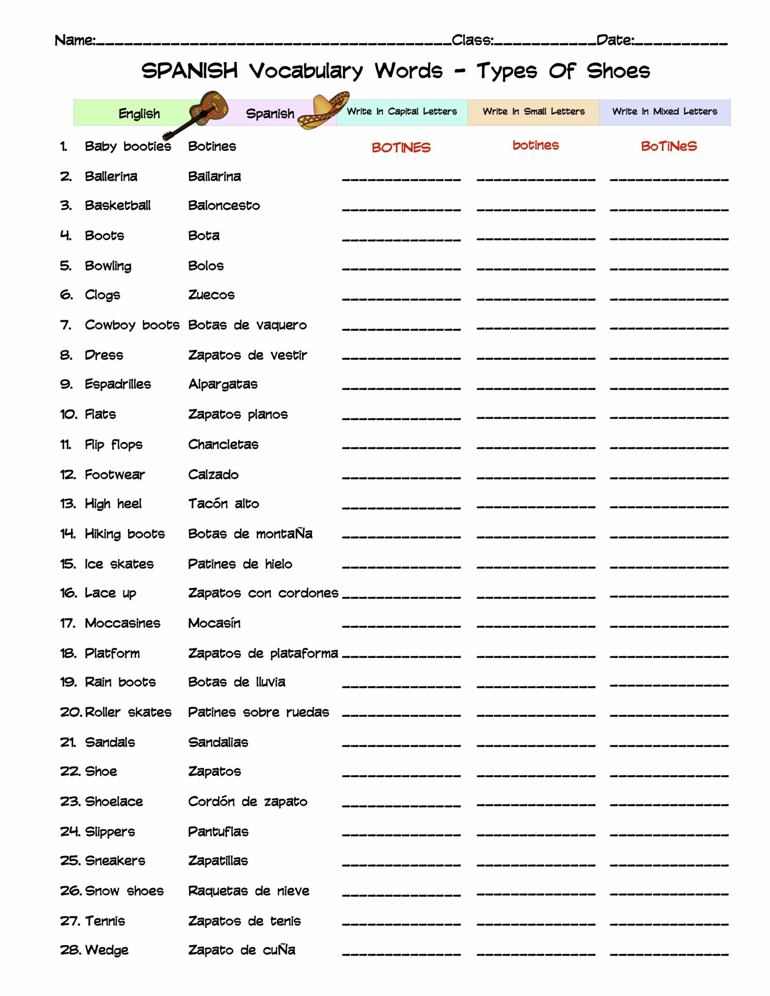 Spanish Daily Routines Vocabulary Word List Worksheet & Answer Key ...