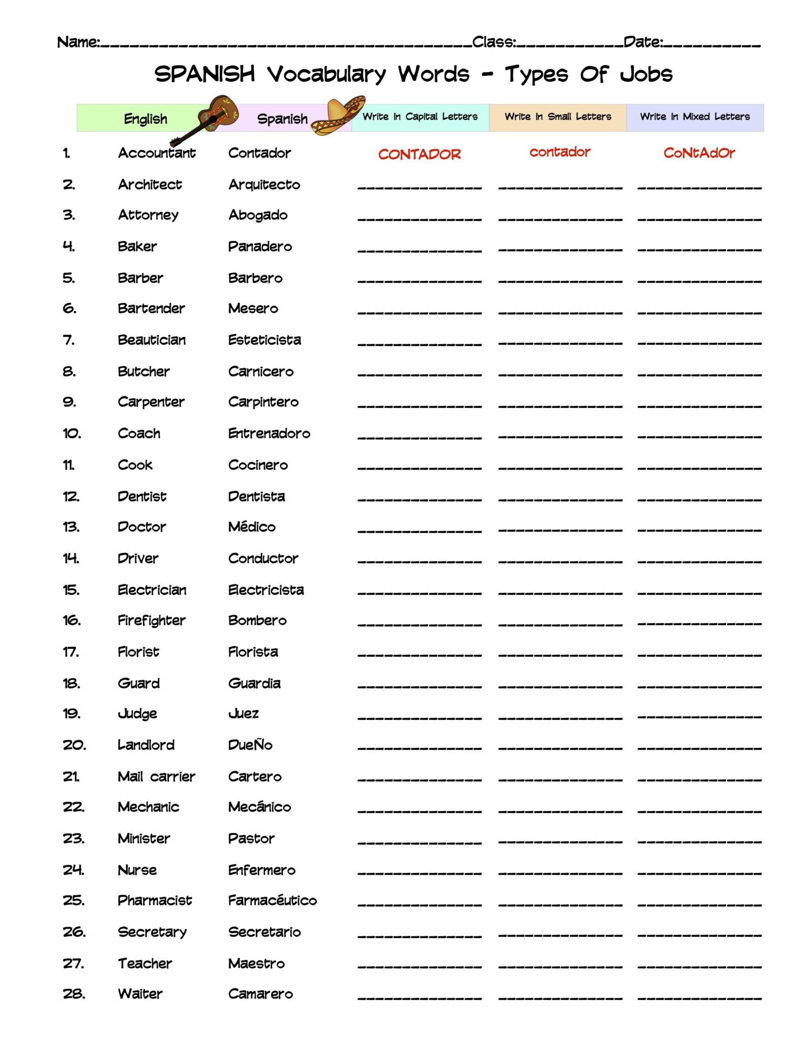 Spanish Women's Clothes Vocabulary Matching Worksheet & Answer Key ...