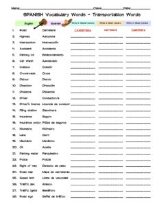 Spanish People In A Town Vocabulary Word List Column Worksheet | Made ...