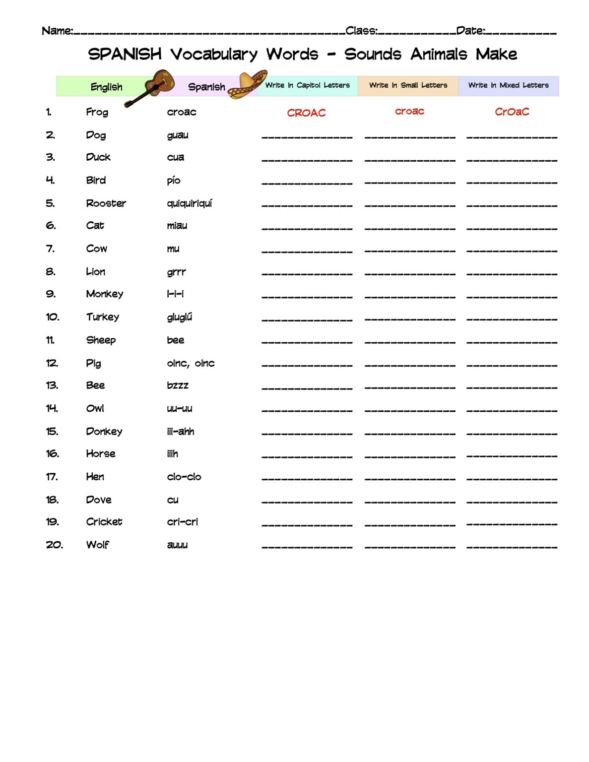 Spanish Men's Clothes Vocabulary Word List Column Worksheet | Made By ...