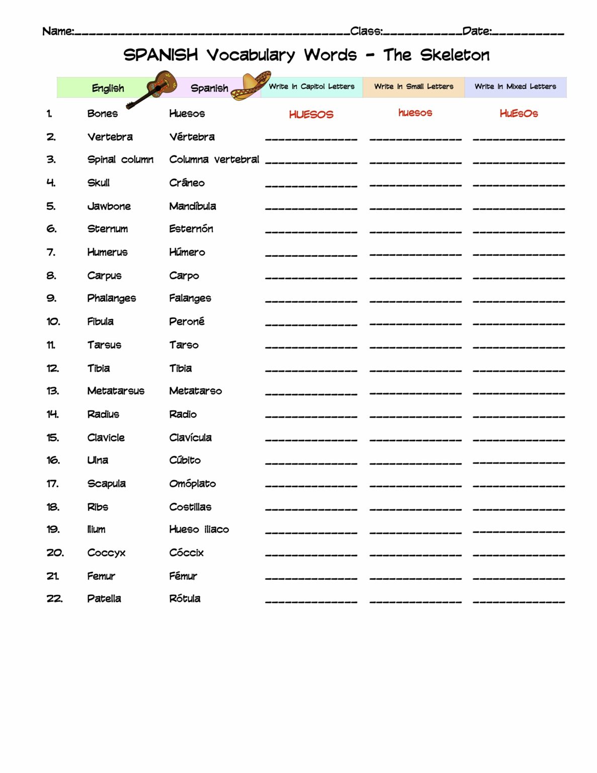 Spanish Dental Words Vocabulary Word List Column Worksheet | Made By ...