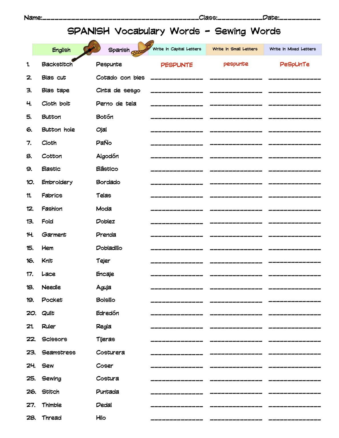Spanish Head & Face Vocabulary Word List Worksheet & Answer Key | Made ...