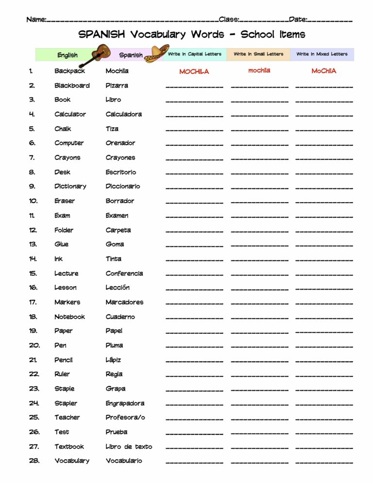 Spanish Common Greetings Vocabulary Word list Column Worksheet | Made ...