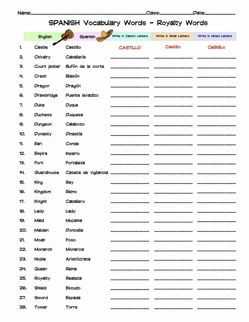 The Ultimate Spanish Vocabulary Matching Word List Worksheets Bundle ...