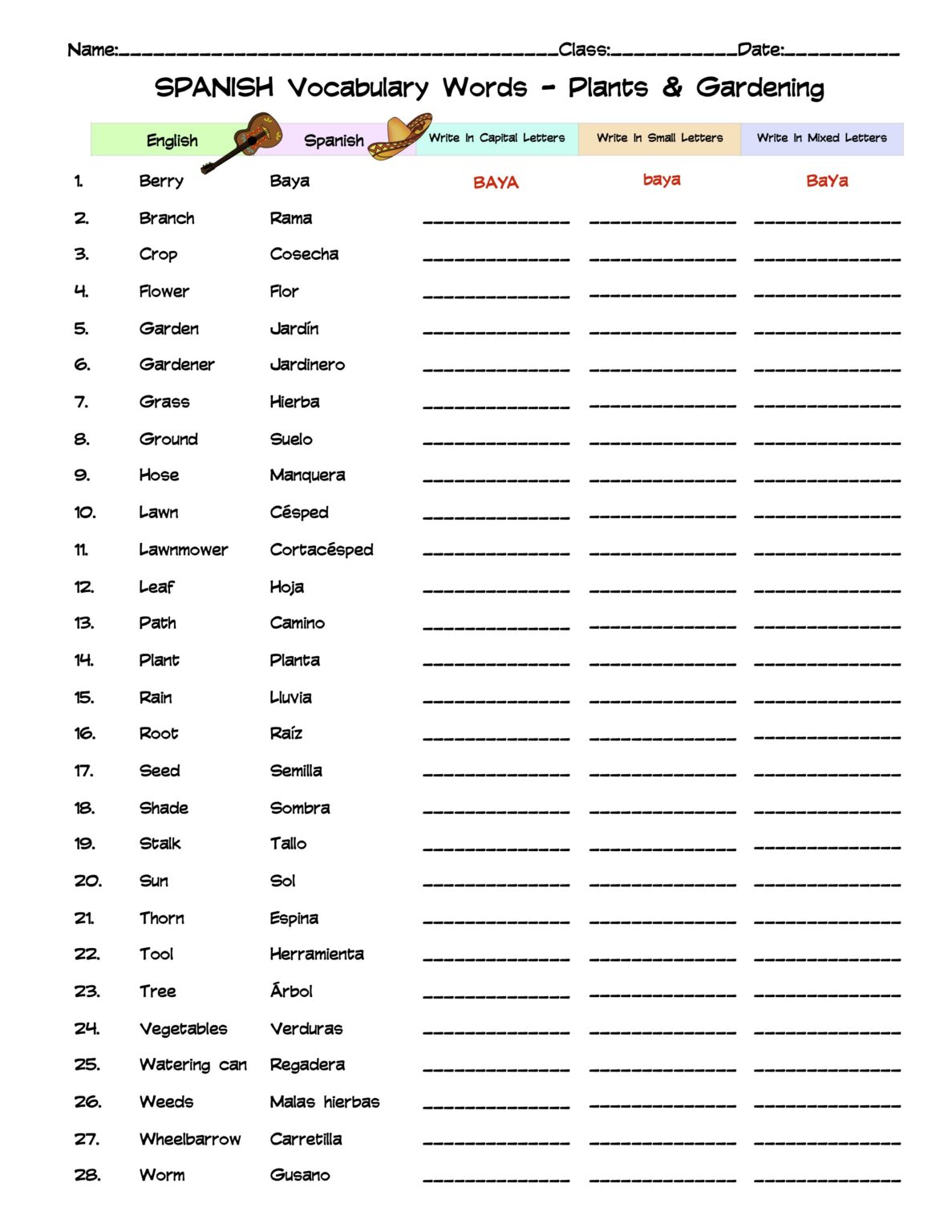 Spanish Character Traits Vocabulary Word List Column Worksheet | Made ...