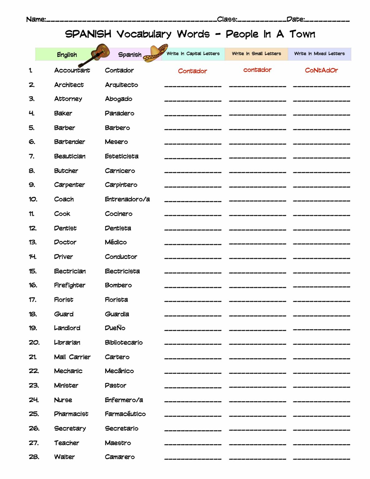 Spanish Bedroom Items Vocabulary Matching Worksheet & Answer Key | Made ...