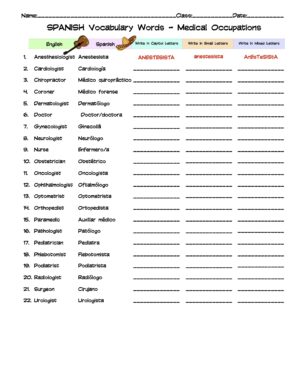 Spanish Job Application Vocabulary Matching Worksheet & Answer Key ...