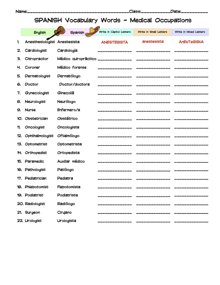 Spanish Job Application Vocabulary Matching Worksheet & Answer Key ...