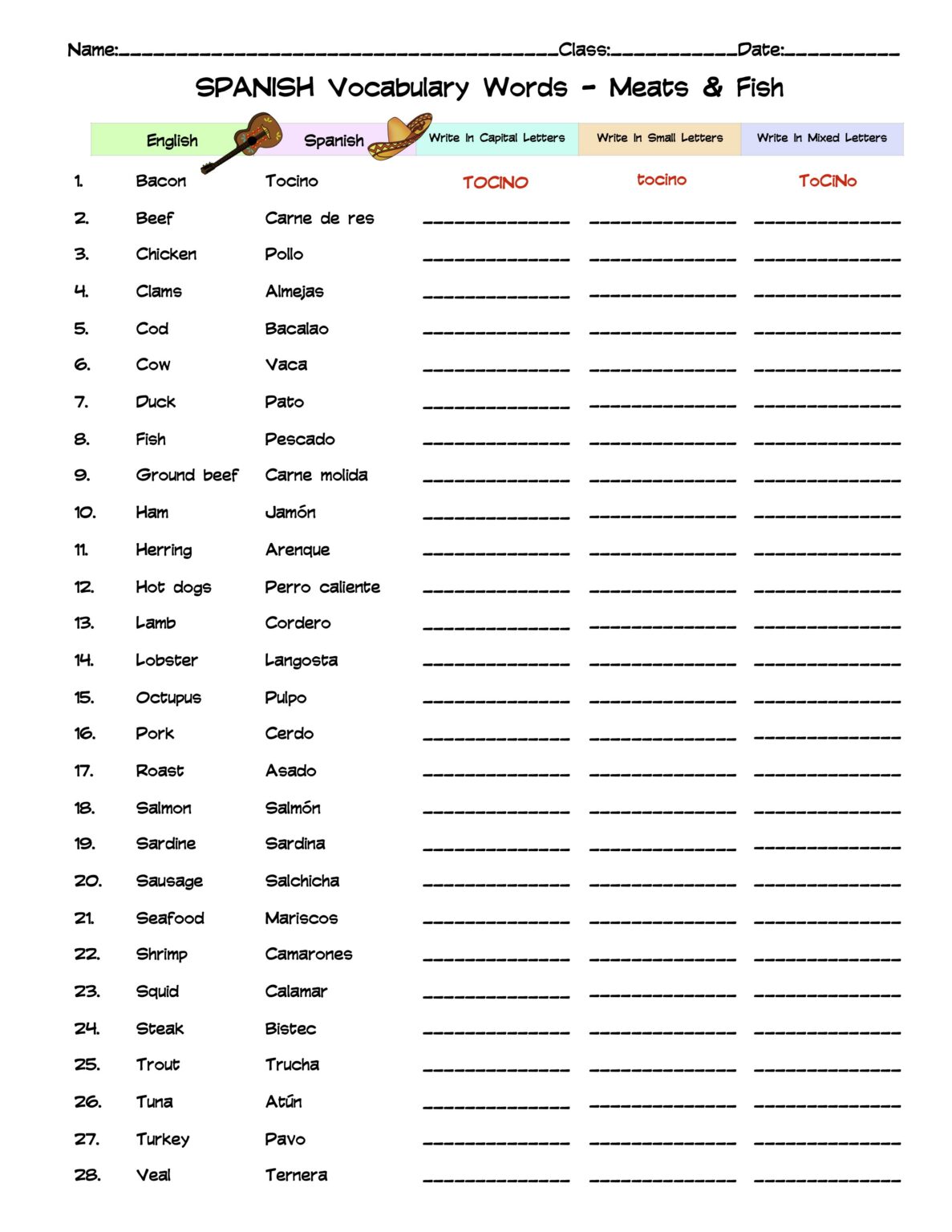 Spanish Medical Terms Vocabulary Word List Worksheet & Answer Key ...