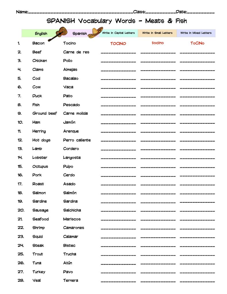 Spanish Outdoor Terrain Vocabulary Word List Worksheet & Answer Key ...