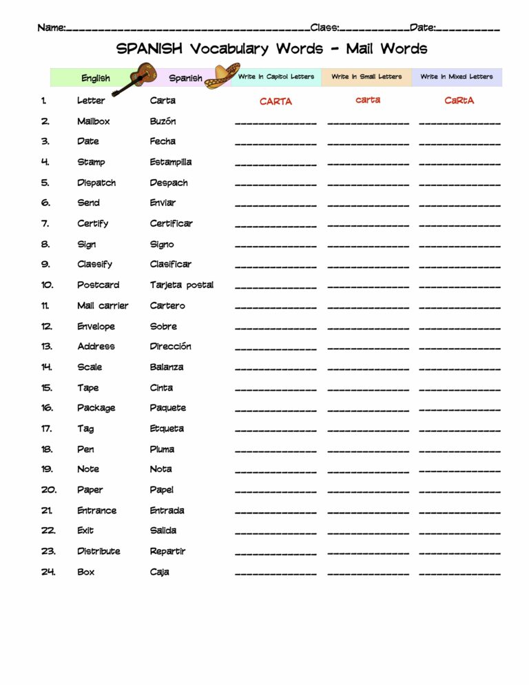 Spanish Common Phrases Vocabulary Word List Worksheet & Answer Key ...