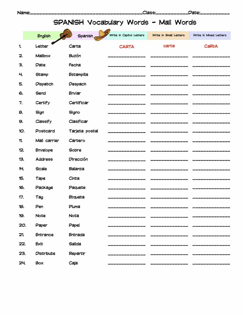 Spanish Common Phrases Vocabulary Word List Worksheet & Answer Key ...