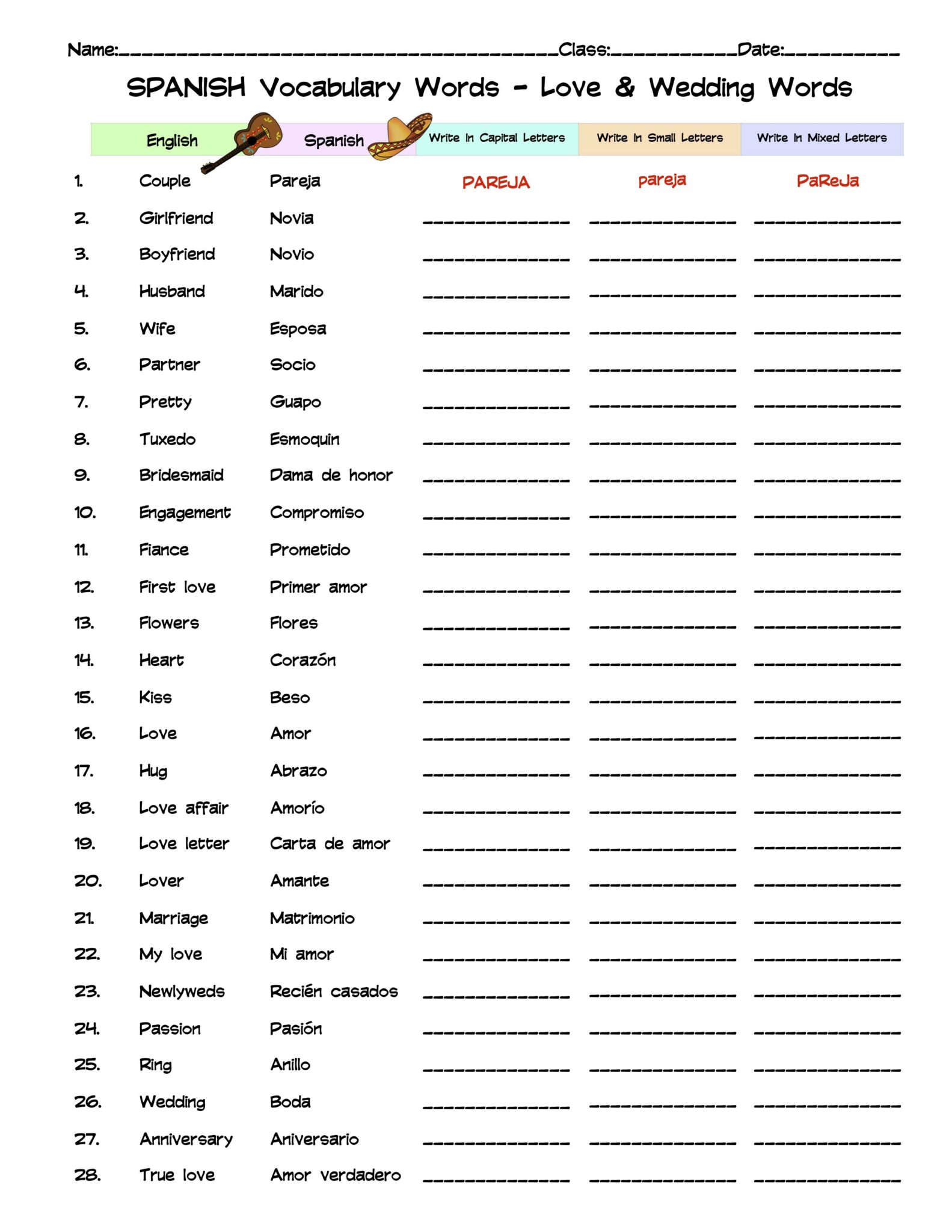 Spanish Jewelry & Accessories Vocabulary Matching Worksheet & Answer ...