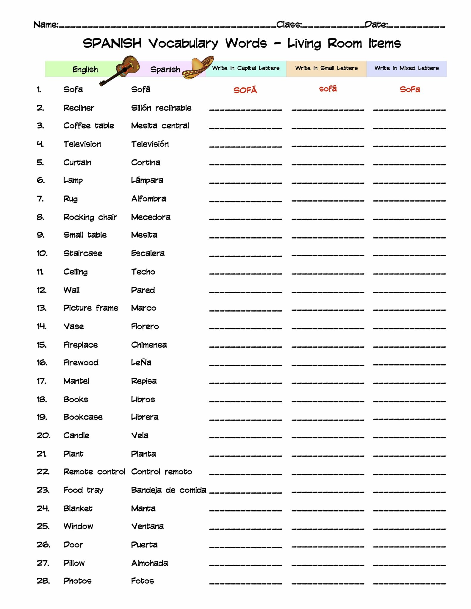 Spanish Beach Words Vocabulary Word List Worksheet & Answer Key | Made ...