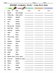 Spanish Bedroom Items Vocabulary Word List Column Worksheet | Made By ...