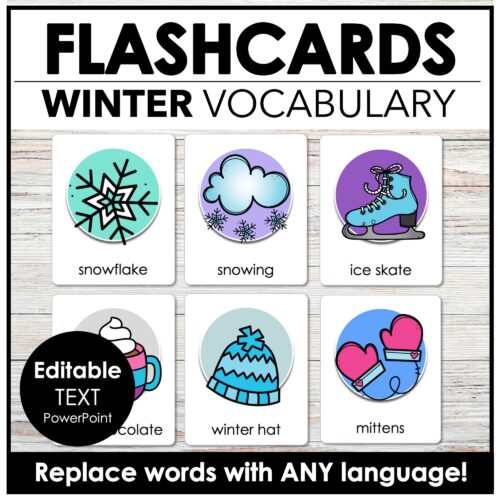 Winter Vocabulary Flashcards - Flash Cards with Editable text for ESL ...