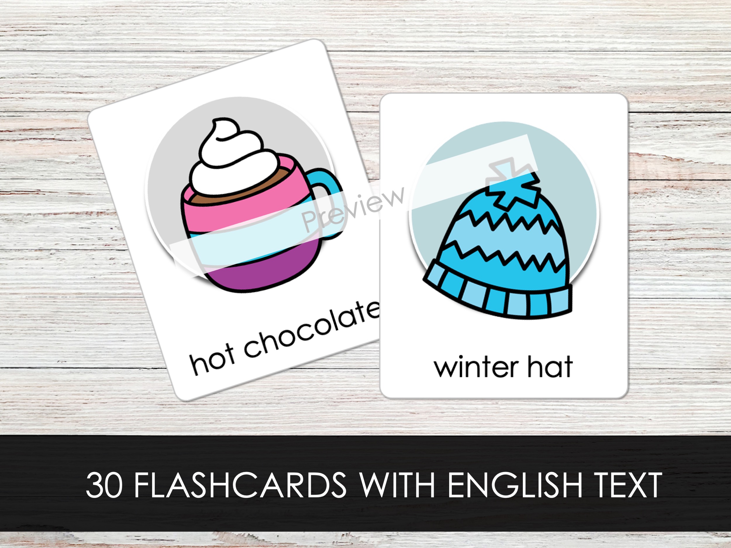 Winter Vocabulary Flashcards - Flash Cards with Editable text for ESL ...