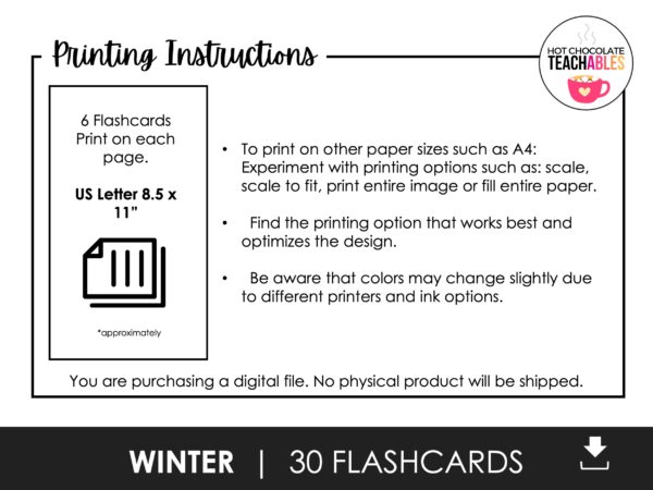 Winter Vocabulary Flashcards - Flash Cards with Editable text for ESL ...