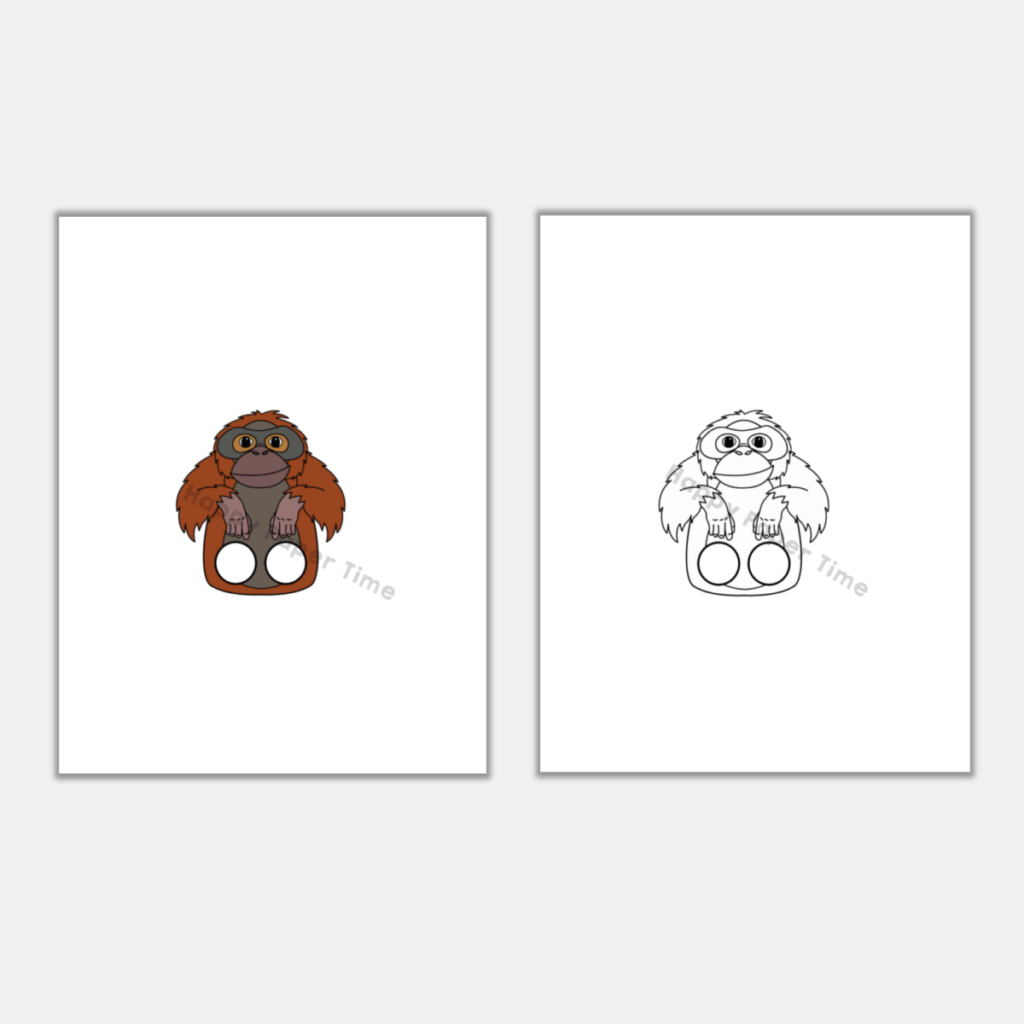 Orangutan Finger Puppet Printable Asian Animal Coloring Paper Craft ...