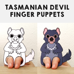 Tasmanian Devil Finger Puppet Printable Australia Animal Coloring Paper ...